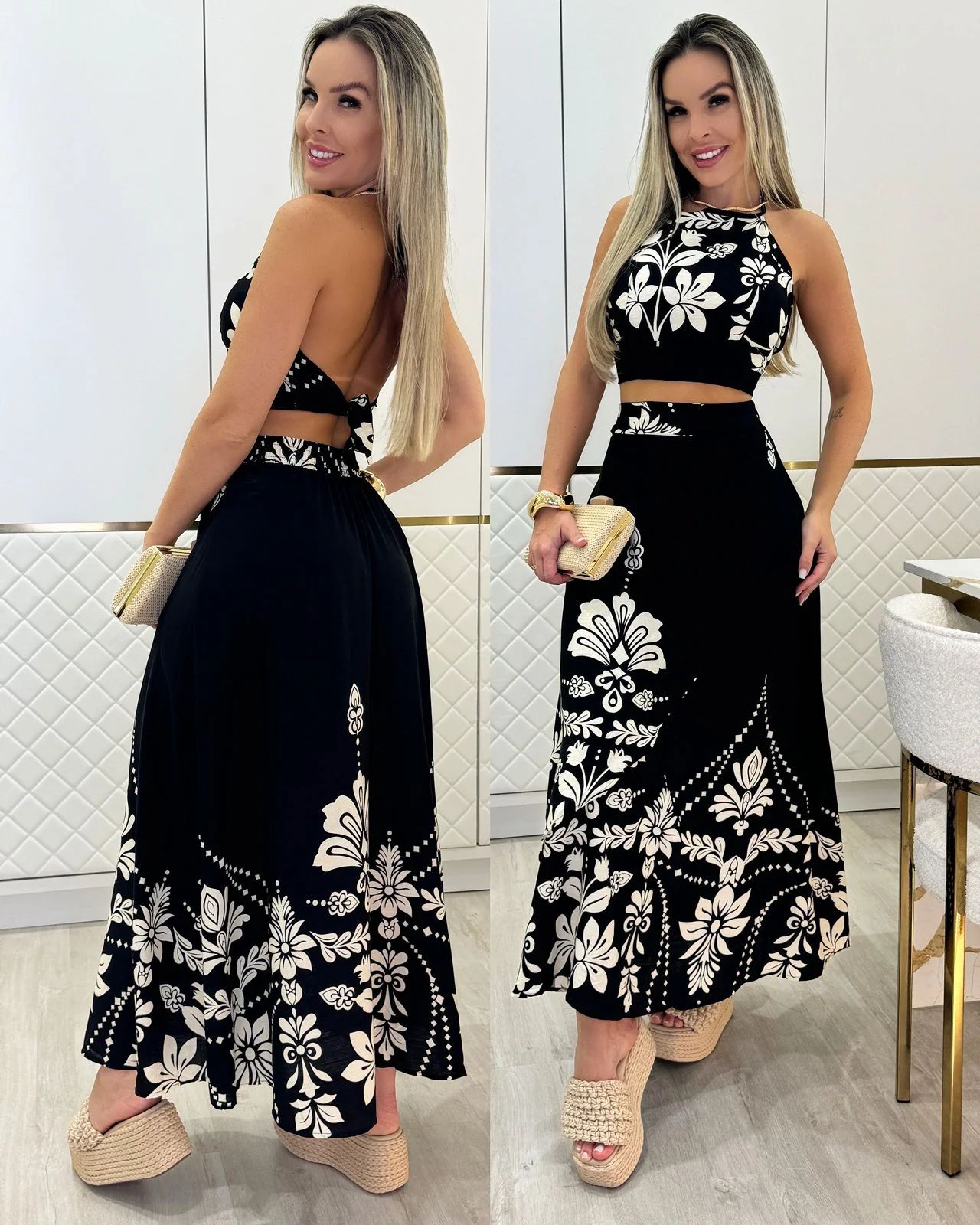 Conjunto Emika Longo Envelope Preto - Aloha Camilly